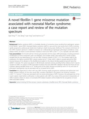 A novel fibrillin-1 gene missense mutation associated with neonatal ...