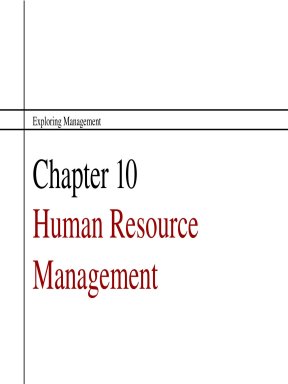 Lecture Exploring management - Chap 10: Human resource management