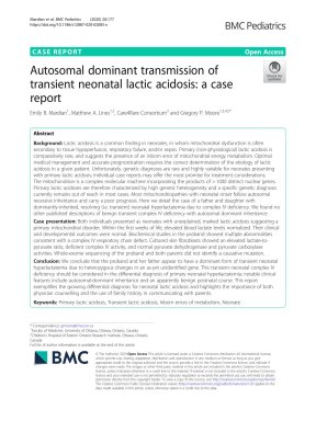 Autosomal dominant transmission of transient neonatal lactic acidosis ...