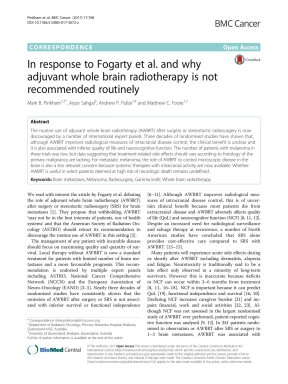 In response to Fogarty et al. and why adjuvant whole brain radiotherapy ...