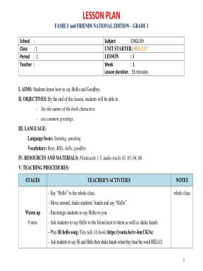 family and friend national edition Grade 1 lesson plan unit STARTERS