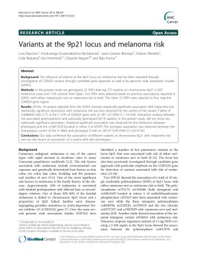Variants at the 9p21 locus and melanoma risk