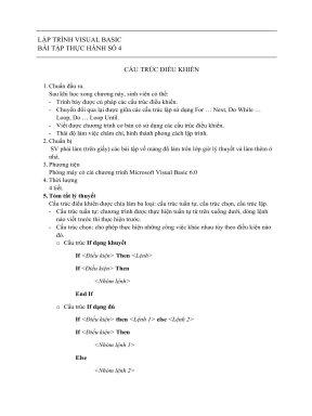LẬP TRÌNH VISUAL BASIC BÀI TẬP THỰC HÀNH SỐ 4 CẤU TRÚC ĐIỀU KHIỂN