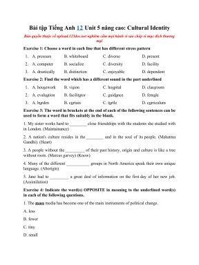 Tải Bài tập Tiếng Anh 12 Unit 5 nâng cao: Cultural Identity - Ôn tập Unit 5 lớp 12 có đáp án