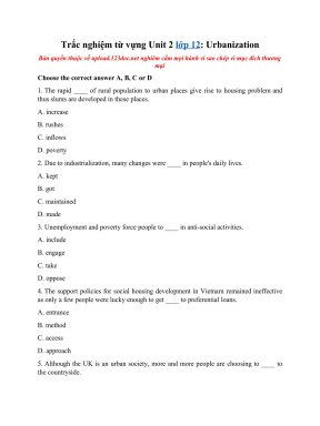 Tải Trắc nghiệm từ vựng Unit 2 lớp 12: Urbanization - Từ vựng Tiếng Anh 12 Unit 2 có đáp án