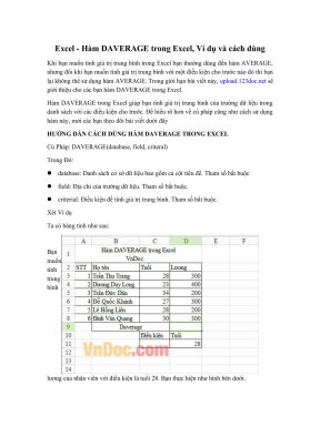Tải Excel - Hàm DAVERAGE trong Excel, Ví dụ và cách dùng - Tìm hiểu cách sử dụng hàm DAVERAGE ...