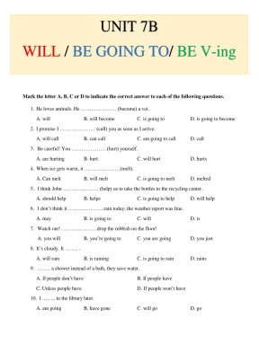 unit 7 grammar practice will be going to be ving if