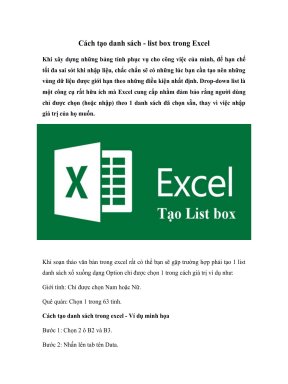 Tải Cách tạo danh sách - List box trong Excel - Hướng dẫn tạo List ...
