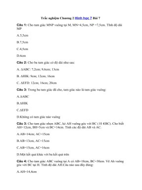 Tải Trắc nghiệm Định lí Pi-ta-go - Trắc nghiệm Hình học 7 có đáp án