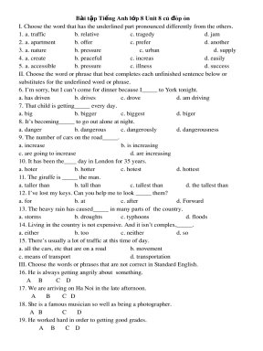 Tải Bài tập Tiếng Anh lớp 8 Unit 8 có đáp án - Bài tập trắc nghiệm Tiếng Anh 8 có đáp án