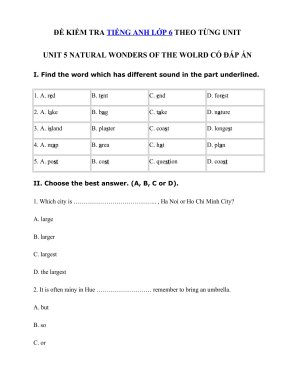 Tải Đề kiểm tra tiếng Anh 6 Unit 5 Natural wonders of the world - Bài tập Unit 5 lớp 6 Natural ...