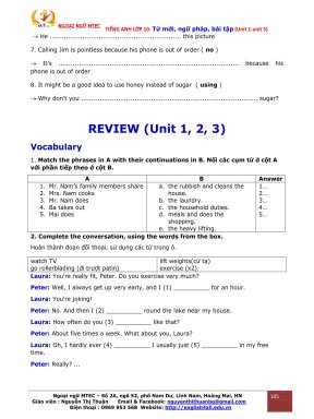 Review 1 (unit 1, 2, 3) English 10 new