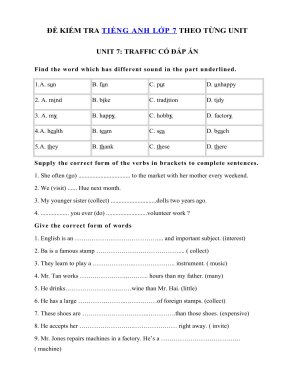 Tải Đề kiểm tra tiếng Anh 7 Unit 7 Traffic - Tiếng Anh lớp 7 Unit 7 Traffic| Bài tập Unit 7 lớp ...