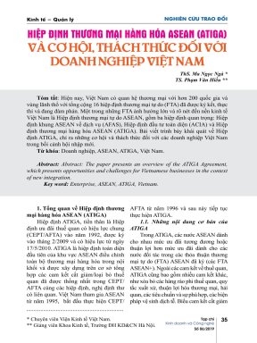 Hiệp định thương mại hàng hóa ASEAN (ATIGA) và cơ hội, thách thức đối ...