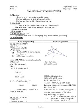 Giáo án Tự chọn Toán 7 tiết 24: Tam giác cân và tam giác vuông