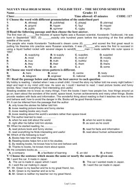 English test – The second semester grade: 11 - Code: 117
