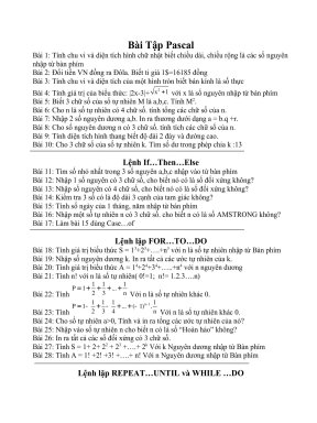 bai tập pascal bài tập pascal bài 1 tính chu vi và diện tích hình chữ ...