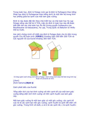 trong toán học định lý pytago còn gọi là định lý pythagore theo tiếng ...