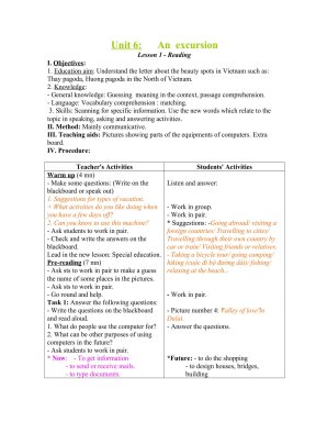 unit 6 an excursion unit 6 an excursion lesson 1 reading i objectives 1 ...