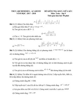 Đề kiểm tra khảo sát chất lượng giữa học kì 1 môn Toán lớp 9 năm học 2017-2018 - Trường THCS ...