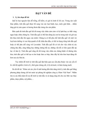 Khảo sát các yếu tố ảnh hưởng đến khả năng trích ly tinh dầu quế bằng ...