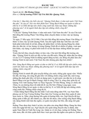 Bai du thi Luc luong Vu trang Nhan dan Quang NinhLich su va nhung chien cong