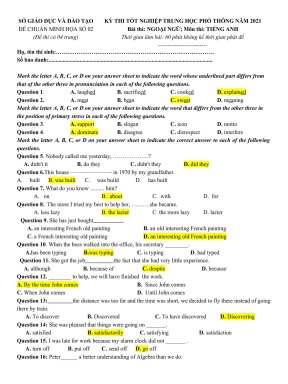Đề 2 đề thi thử TN THPT môn tiếng anh theo cấu trúc đề minh họa 2021 cô ...