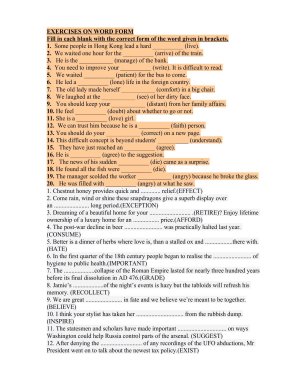 exercises on WORD FORMS