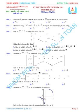 NW358 đề 14 PHÁT TRIỂN đề MINH họa THI TN THPT 2020 2021 chỉ có đề