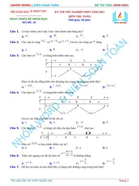 NW358 đề 20 PHÁT TRIỂN đề MINH họa THI TN THPT 2020 2021 GV