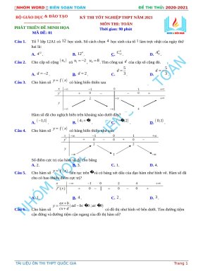 NW358 đề 01 PHÁT TRIỂN đề MINH họa THI TN THPT 2020 2021 GV
