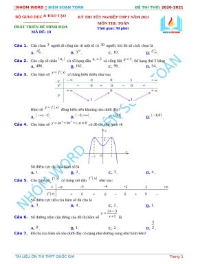 NW358 đề 18 PHÁT TRIỂN đề MINH họa THI TN THPT 2020 2021 GV