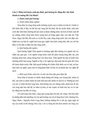 : Phân tích hoàn cảnh gia đình, quê hương tác động đến việc hình thành tư tưởng Hồ Chí Minh