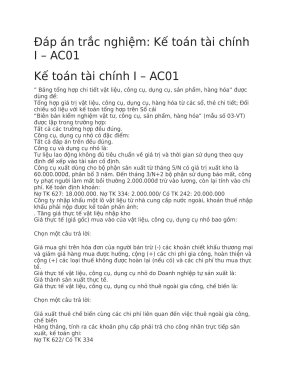 Đáp án trắc nghiệm kế toán tài chính i – AC01