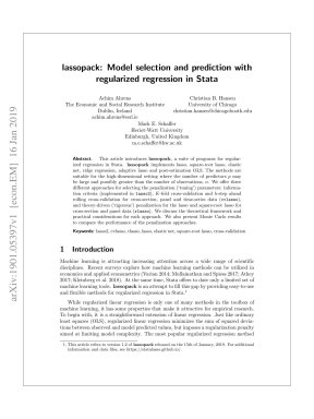 lassopack Model selection and prediction with regularized regression in Stata