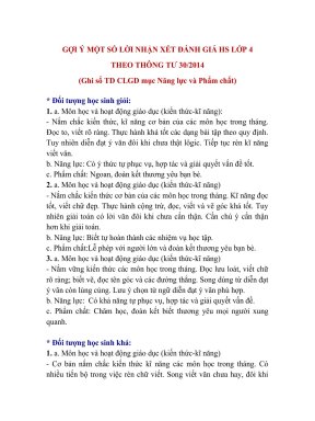 GOI Y MOT SO LOI NHAN XET DANH GIA HS LOP 4 THEO THONG TU 302014
