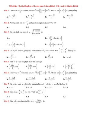 38 bai tap On tap tong hop ve Luong giac Trac nghiem File word co loi giai chi tiet