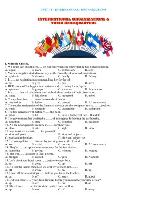 BTAV 12 UNIT 14 INTERNATIONAL ORGANIZATIONS Test Keys