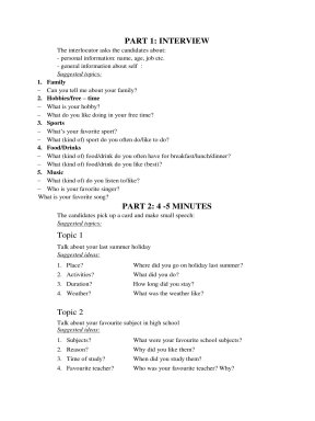 Speaking topics ENGlish A1