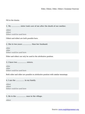 Elder Eldest Older Oldest Grammar Exercise