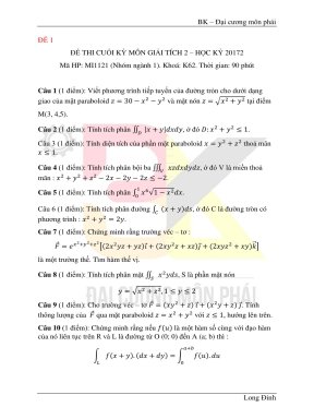 đề thi cuối kì môn giải tích 2 hust - Tài liệu text