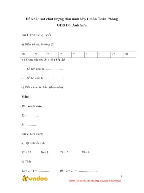 De khao sat chat luong dau nam lop 1 mon Toan