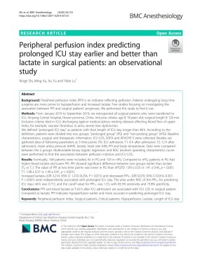 Peripheral perfusion index predicting prolonged ICU stay earlier and ...