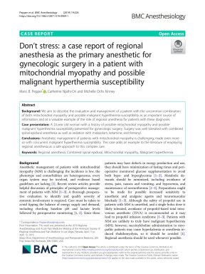 Don’t stress: A case report of regional anesthesia as the primary ...