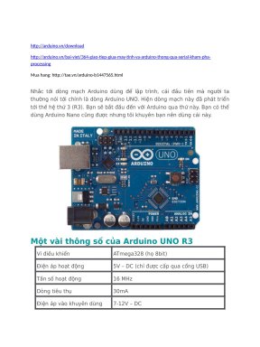 Một vài thông số của Arduino UNO R3