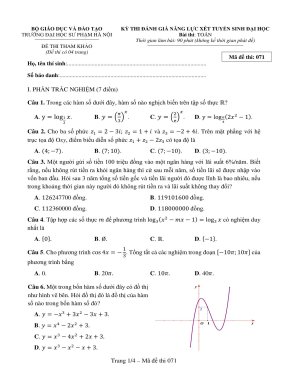 Đề thi đánh giá năng lực tuyển sinh đại học 2022 THPT chuyên DHSP HN