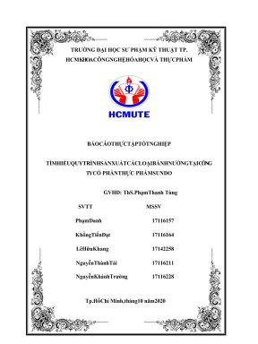 BÁO CÁO THỰC TẬP TỐT NGHIỆP TÌM HIỂU QUY TRÌNH SẢN XUẤT CÁC LOẠI BÁNH ...