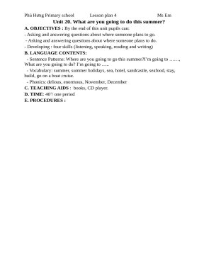 Lesson plan grade 4 unit 20