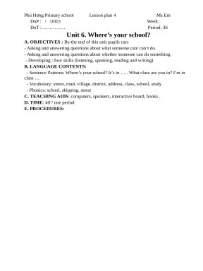 Lesson plan grade 4 unit 6