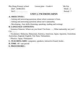 Lesson plan grade 4 UNIT 2